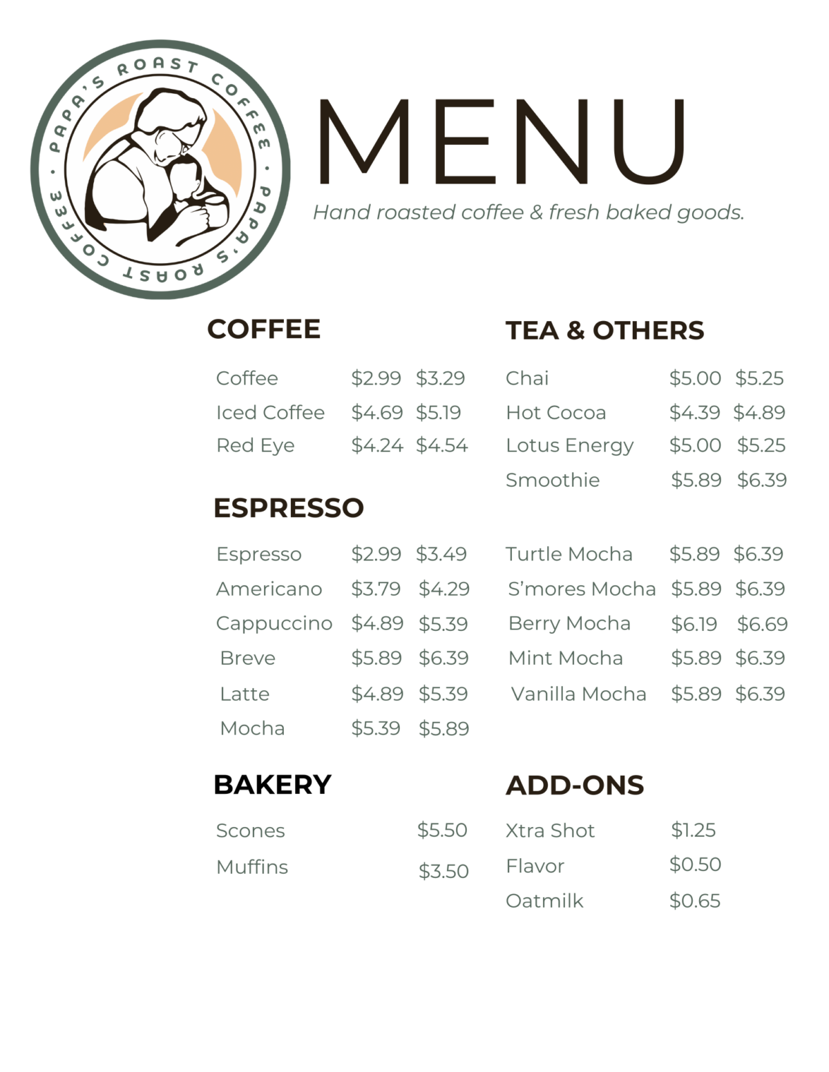 Coffee Trailer Menu - Papa's Roast Coffee Trailer